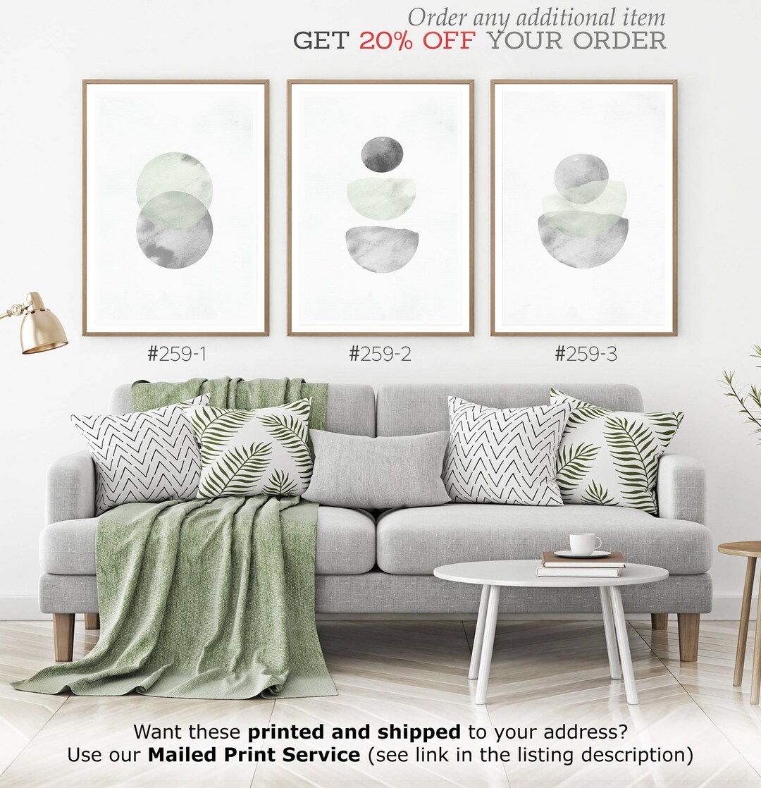 Nordic Abstract Art Set of 3 Prints. Scandinavian Gray and Green ...