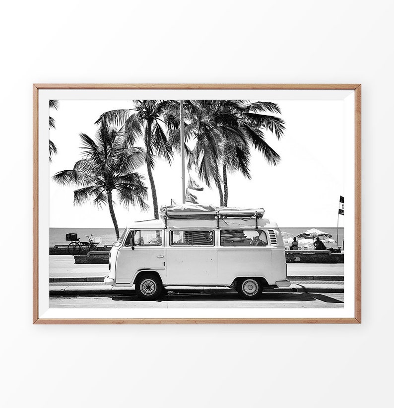 Retro Combi Van Coastal Surf Print Affiche de voiture noir - Etsy France