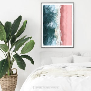 Turquoise Waves Print, Beach Photo Poster, Ocean Photography, Pink ...