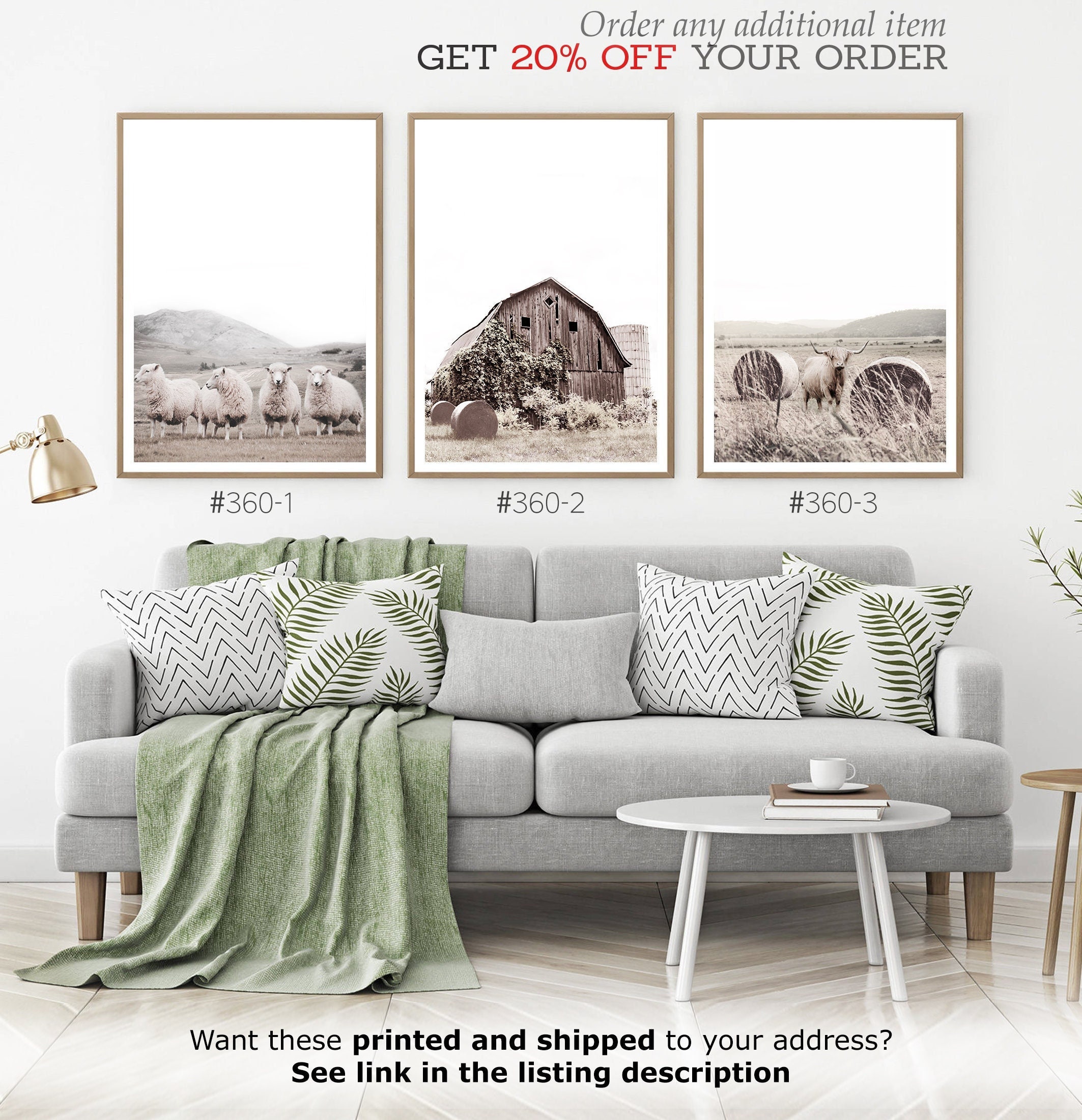 Rustic Set of 3 Prints With Sheep Old Barn and Highland Cow - Etsy