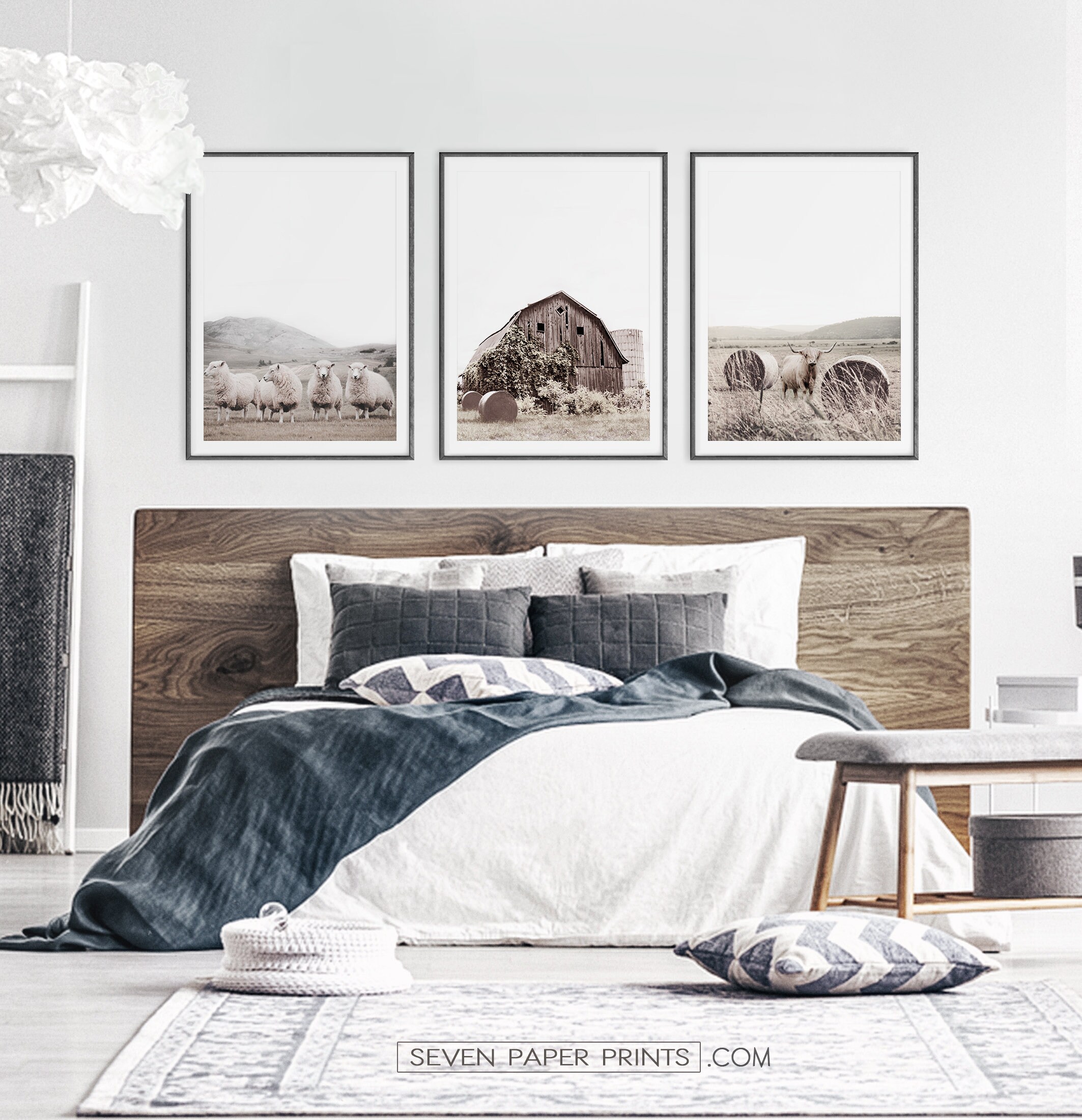 Rustic Set of 3 Prints With Sheep Old Barn and Highland Cow - Etsy