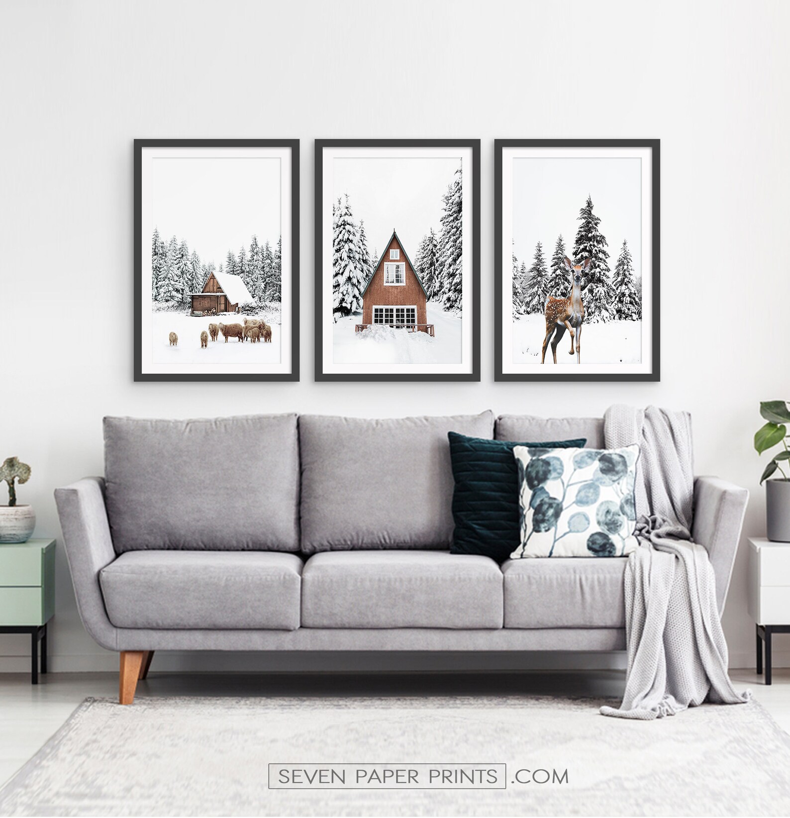 Christmas Wall Art Set in Rustic Style With Cabin Sheep and - Etsy