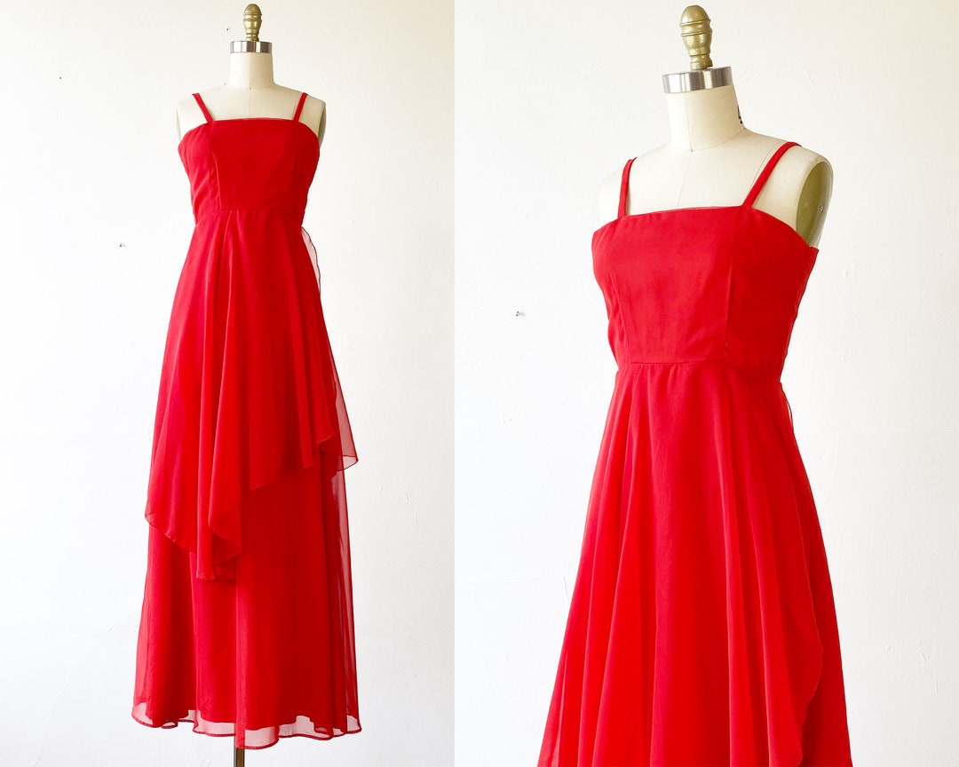 1970s Disco Gown - Studio 54 Gown - Red Chiffon Gown - Size Small - Etsy