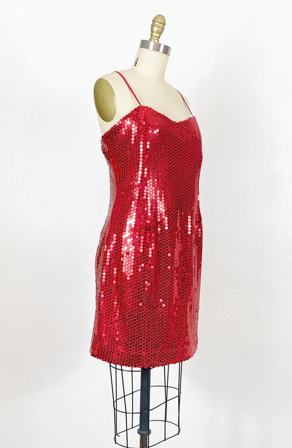 1980s Sequin Dress - Red Sequin Dress - Red Wiggle Dr… - Gem