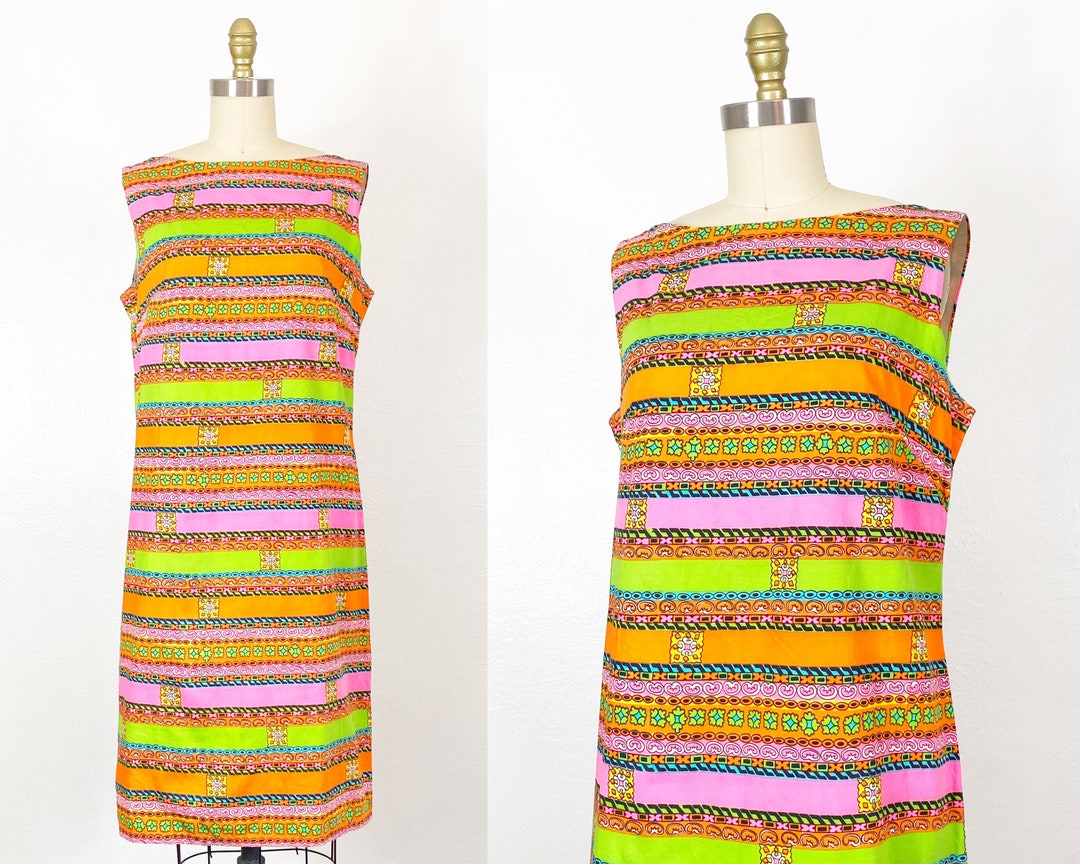 1960s Day Dress - 1960s Mod Dress - 1960s Shift Dresz - Size Extra ...