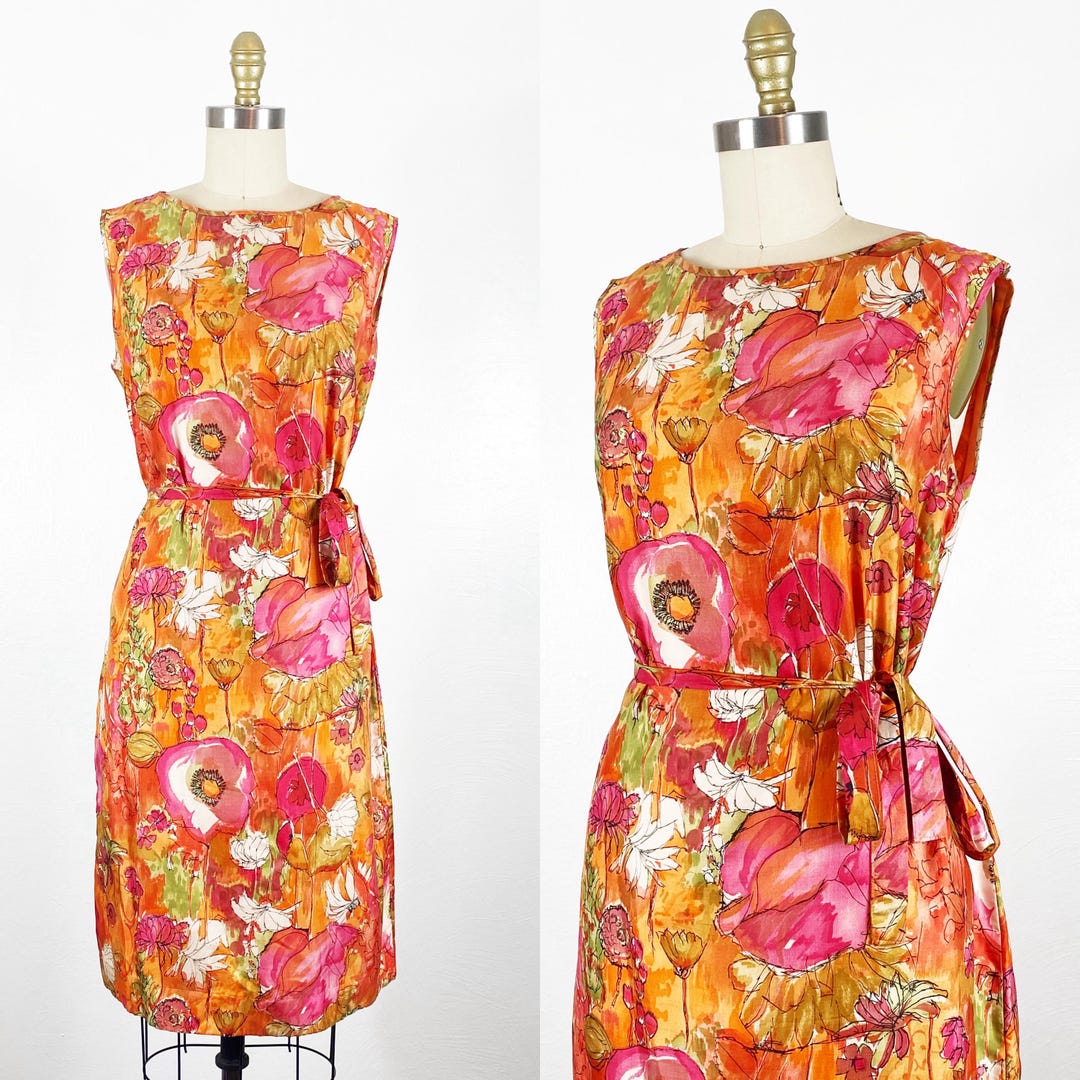 1960s Dress - 1960s Floral Dress - 1960s Day Dress - Size Large - XL - Etsy