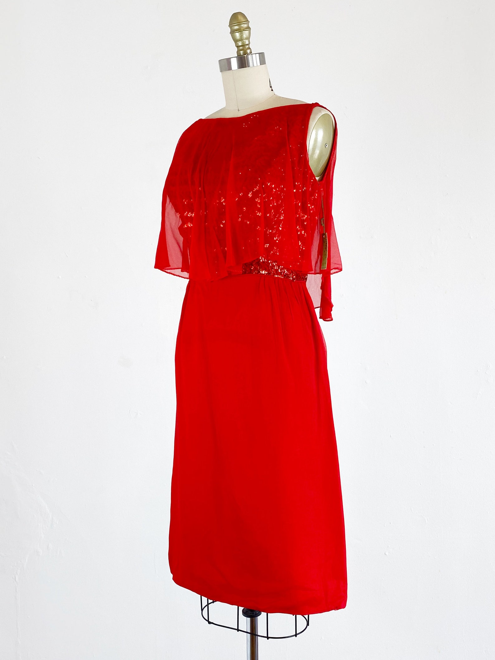 1960s Party Dress Red Chiffon and Sequin Dress Deadstock | Etsy