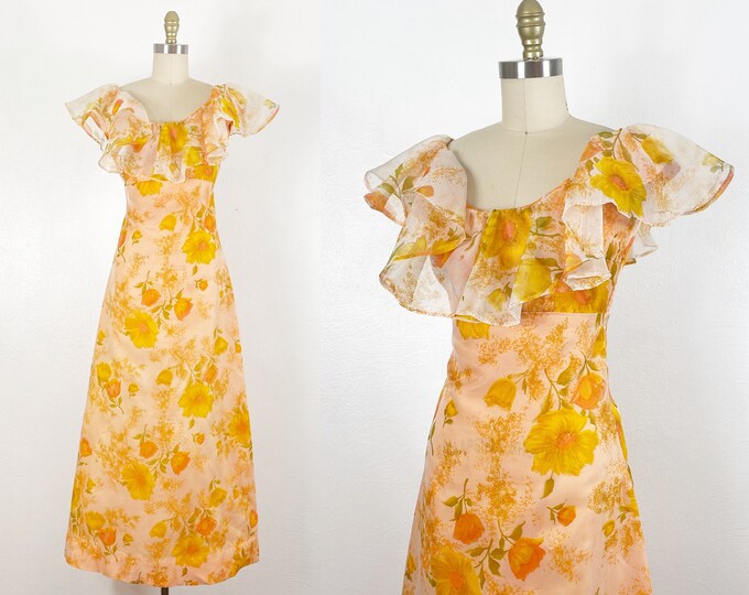 1960s Gown - 1960s Floral Gown - 1960s Chiffon Gown - Size Small - Etsy