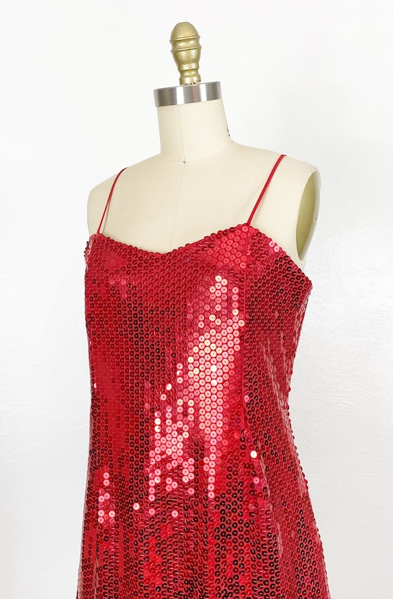 1980s Sequin Dress - Red Sequin Dress - Red Wiggle Dr… - Gem