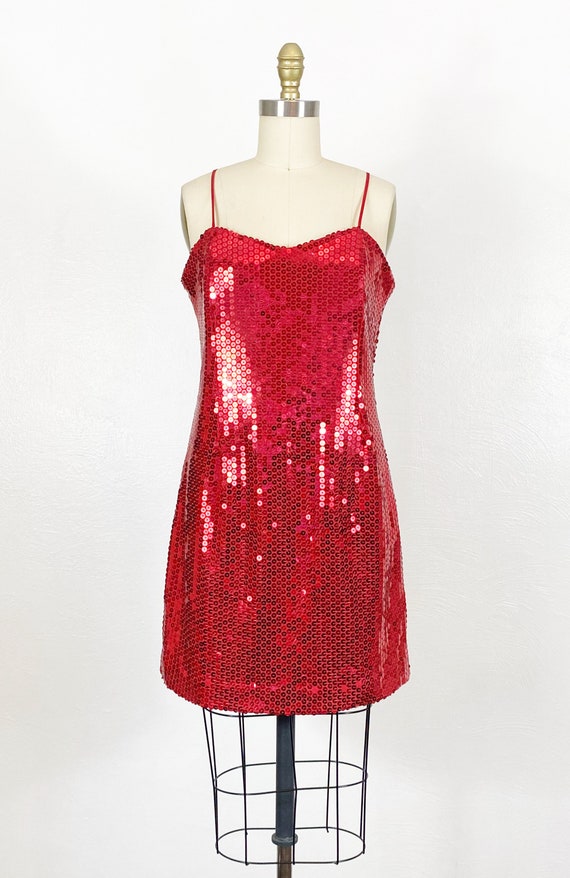 1980s Sequin Dress - Red Sequin Dress - Red Wiggle Dr… - Gem