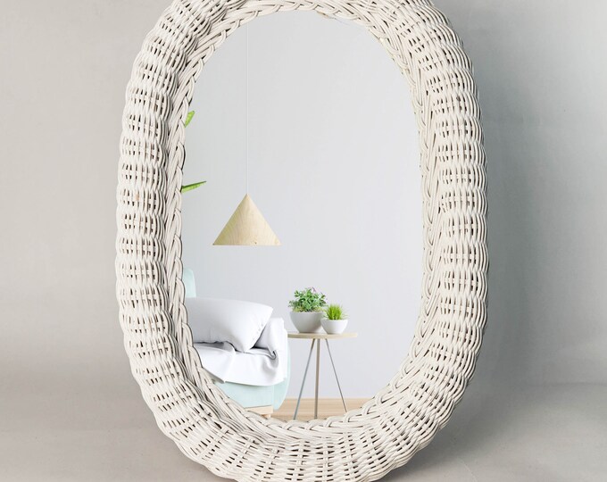 Vintage Oval White Wicker Framed Wall Hanging Mirror 13x19 - Etsy