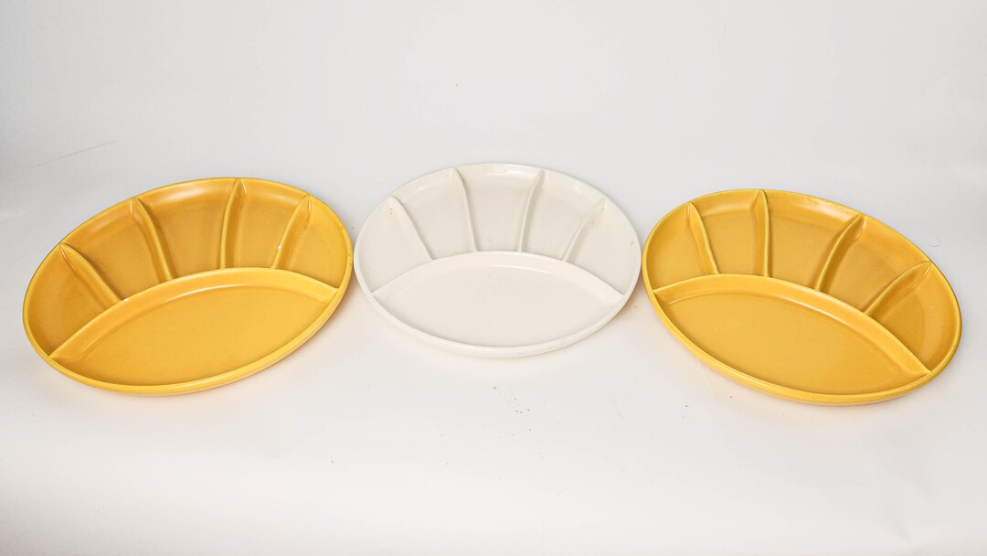 3 Vintage Mid Century Modern Divided 6 Section 9" Dinner / Fondue ...