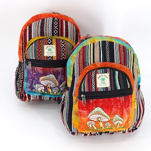 Himalayan Hemp Mini Backpack Mushroom Embroidered Tie Dye Boho Bag - Etsy