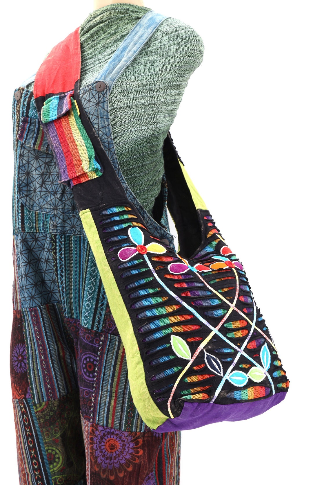 Cotton Flower Design Handcraft Shoulder Bag, Unique Tapestry Hobo Bag ...