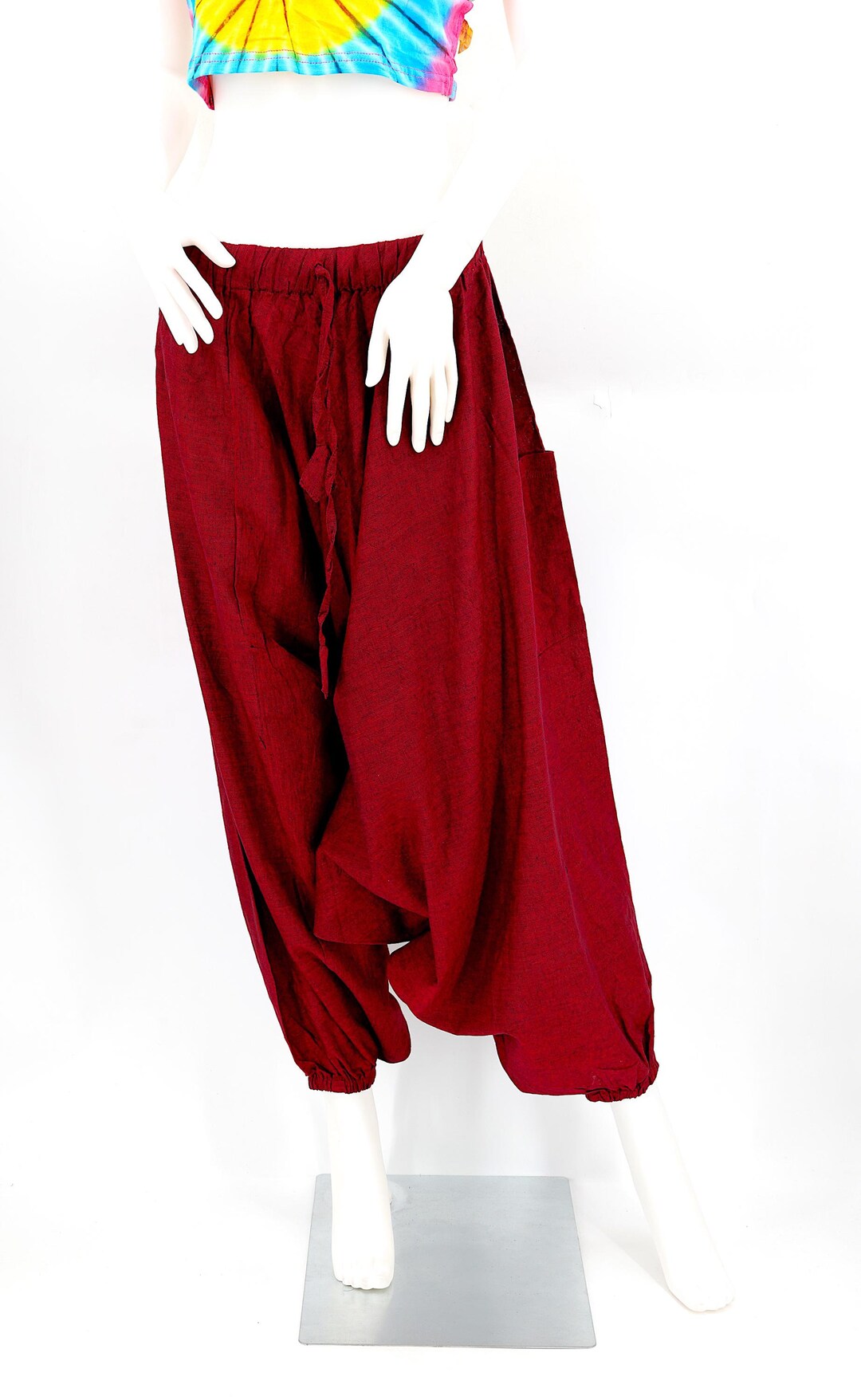 Handmade Cotton Harem Pants Solid Color Aladdin Style Bohemian Trousers ...