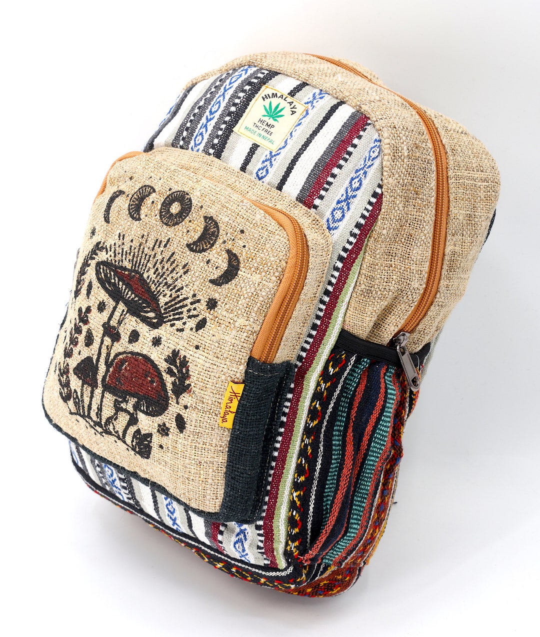 Himalayan Hemp Mini Backpack Mushroom Print Boho Hippie Bag - Etsy