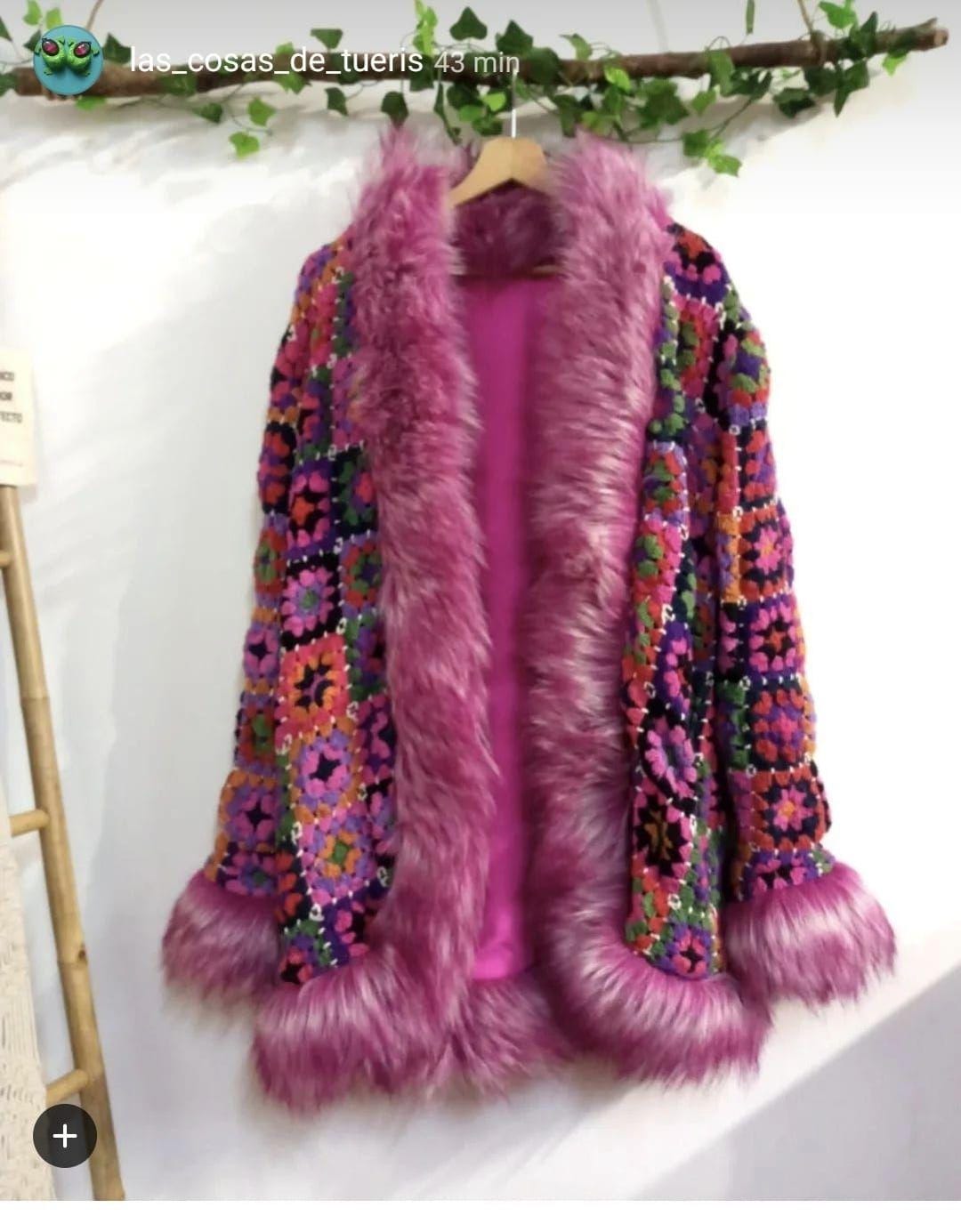 Long Boho Crochet Coat, Hippie Coat, Fur Coat, Crochet Jacket, Boho ...