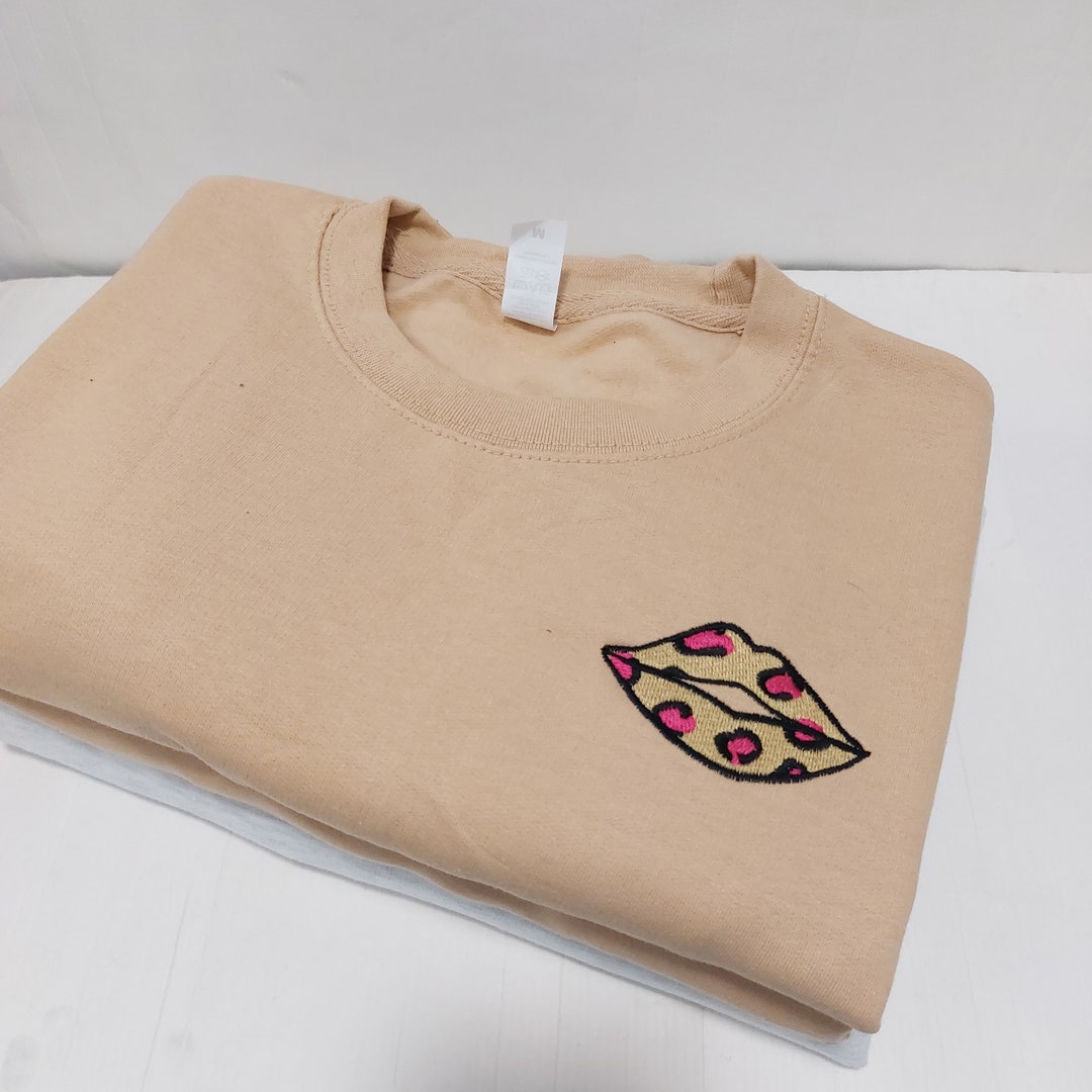 Leopard Print Lips Embroidered Sweater, Valentine's Day Jumper, Mum ...