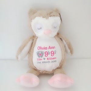 Personalised Owl Teddy Bear, Embroidered Keepsake Baby Teddy, New Baby ...