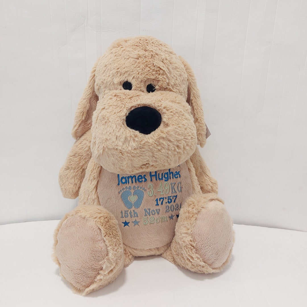 Personalised Dog Teddy, Puppy Dog Plushie, Embroidered New Baby Gift ...
