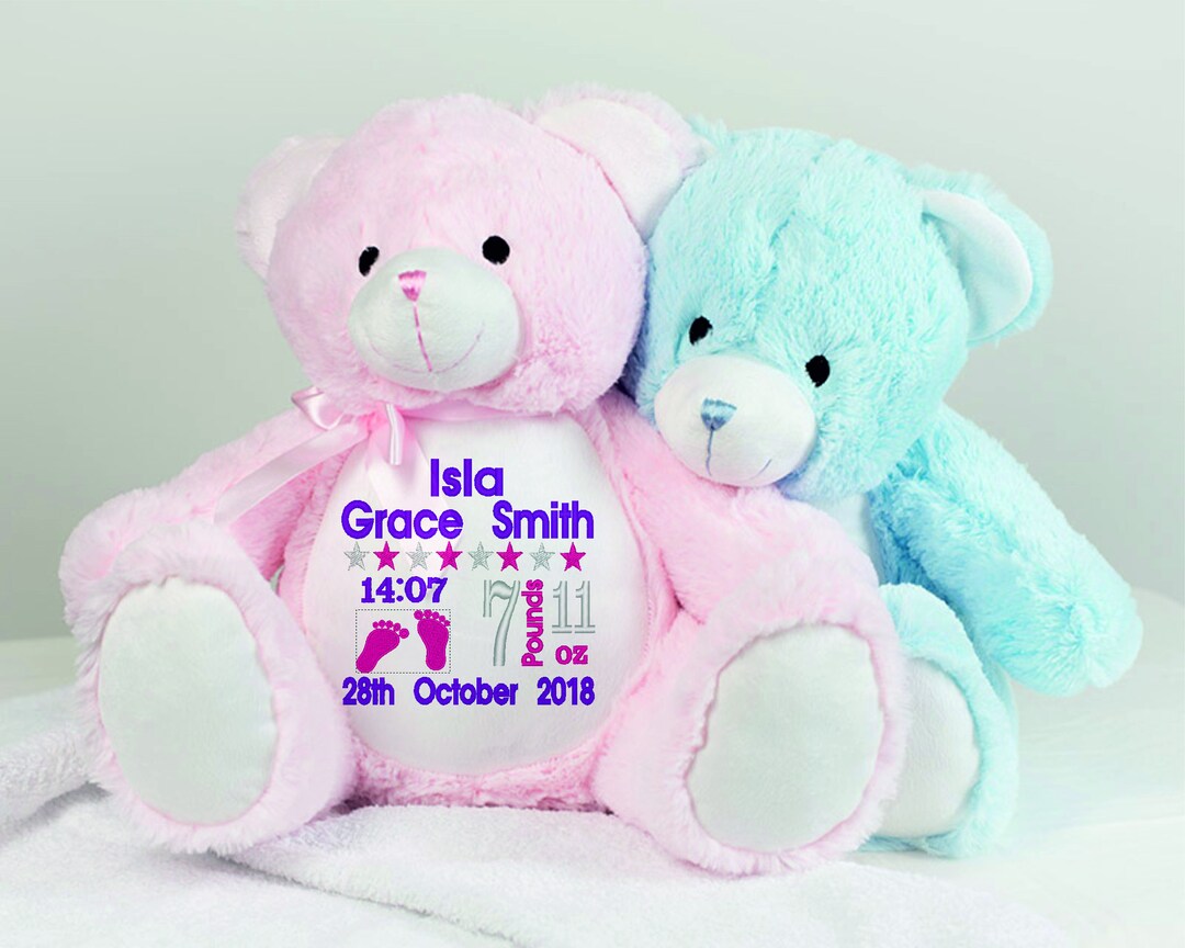 Personalised Teddy With Birth Block Birth Stats Details, Keepsake Gift ...