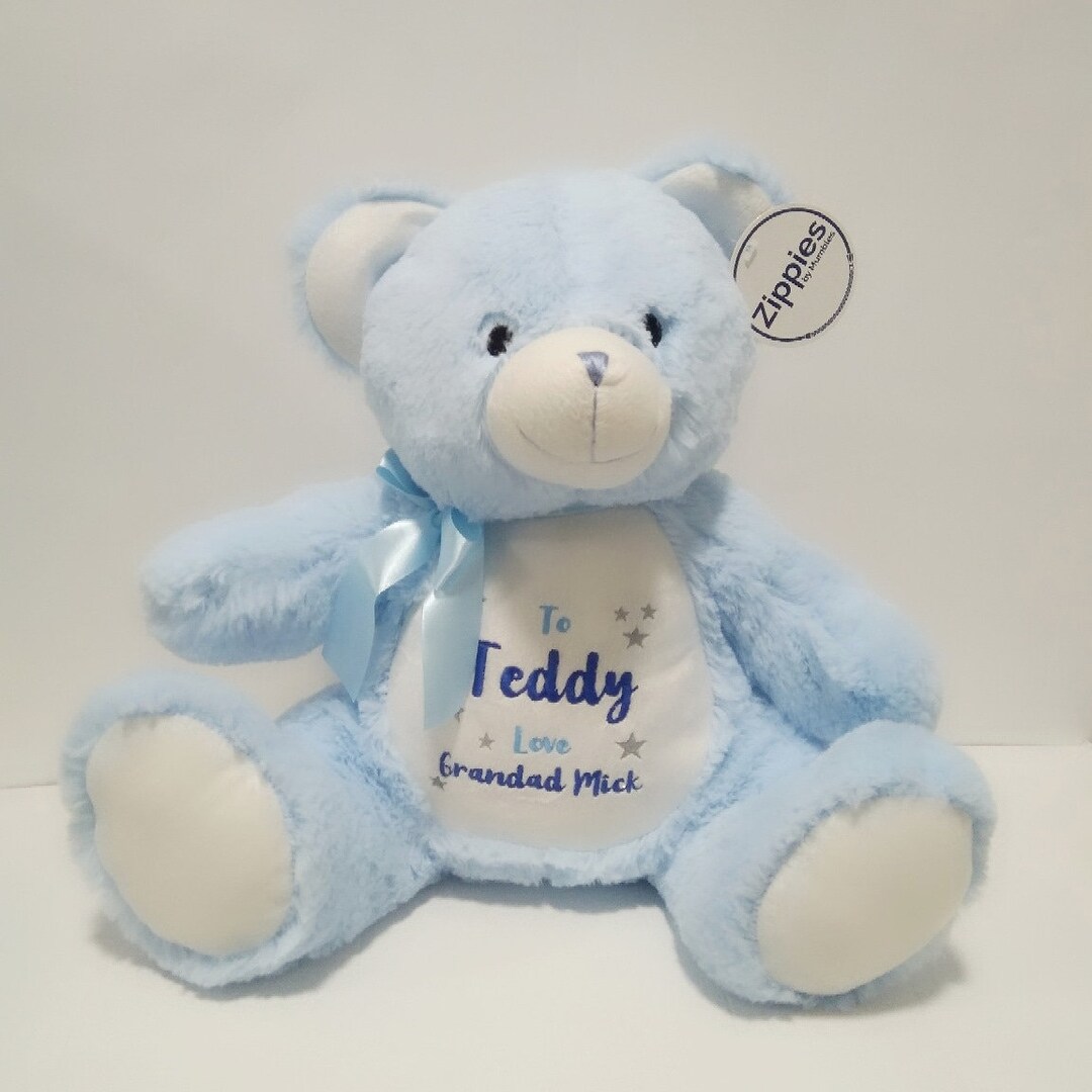 Personalised Blue Teddy Keepsake Gift for Baby Boy, Embroidered Soft ...
