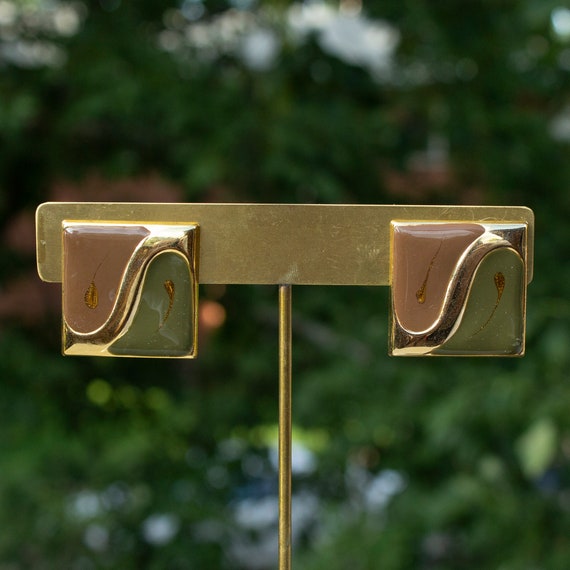 Enameled Square Yin Yang Earrings - Gem