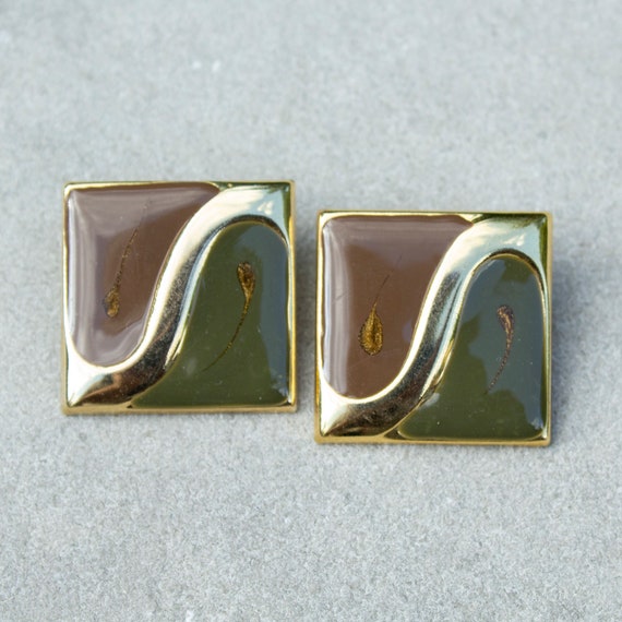 Enameled Square Yin Yang Earrings - Gem