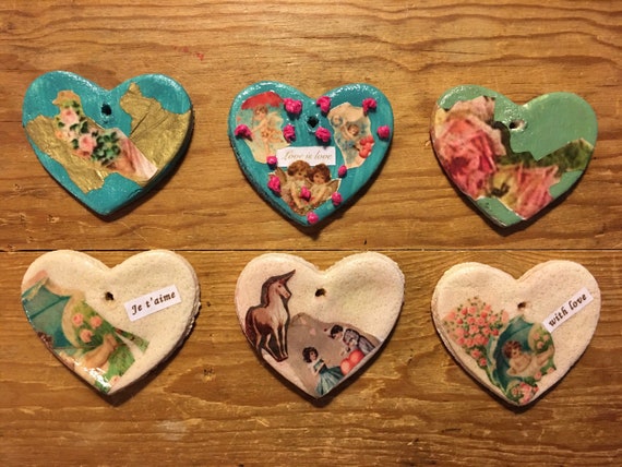 Whimsical Hearts set of 6 Handmade heart Art | Etsy