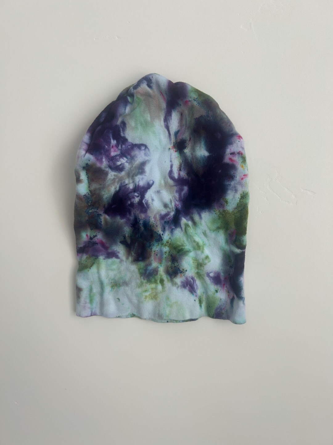 Hand Dyed Cotton Beanie – Purple Green Ice Dye Hat, Slouchy Double ...