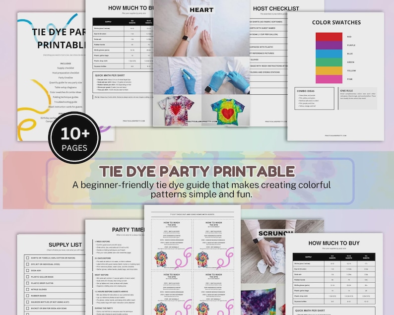 Tie Dye Party Printable Bundle | Instant Download PDF Planner, Host ...