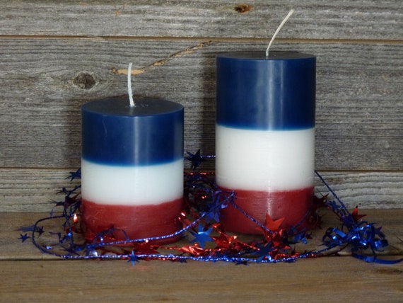 Set of 2 Red White and Blue Rustic Finish Firecracker Pillar - Etsy