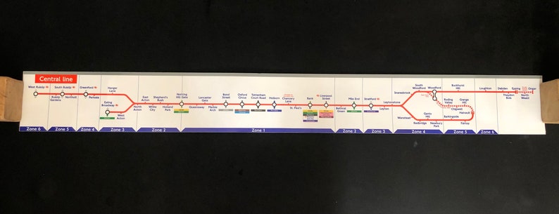 London Underground Original Tube Map Central Line Diagram 1990s Art ...