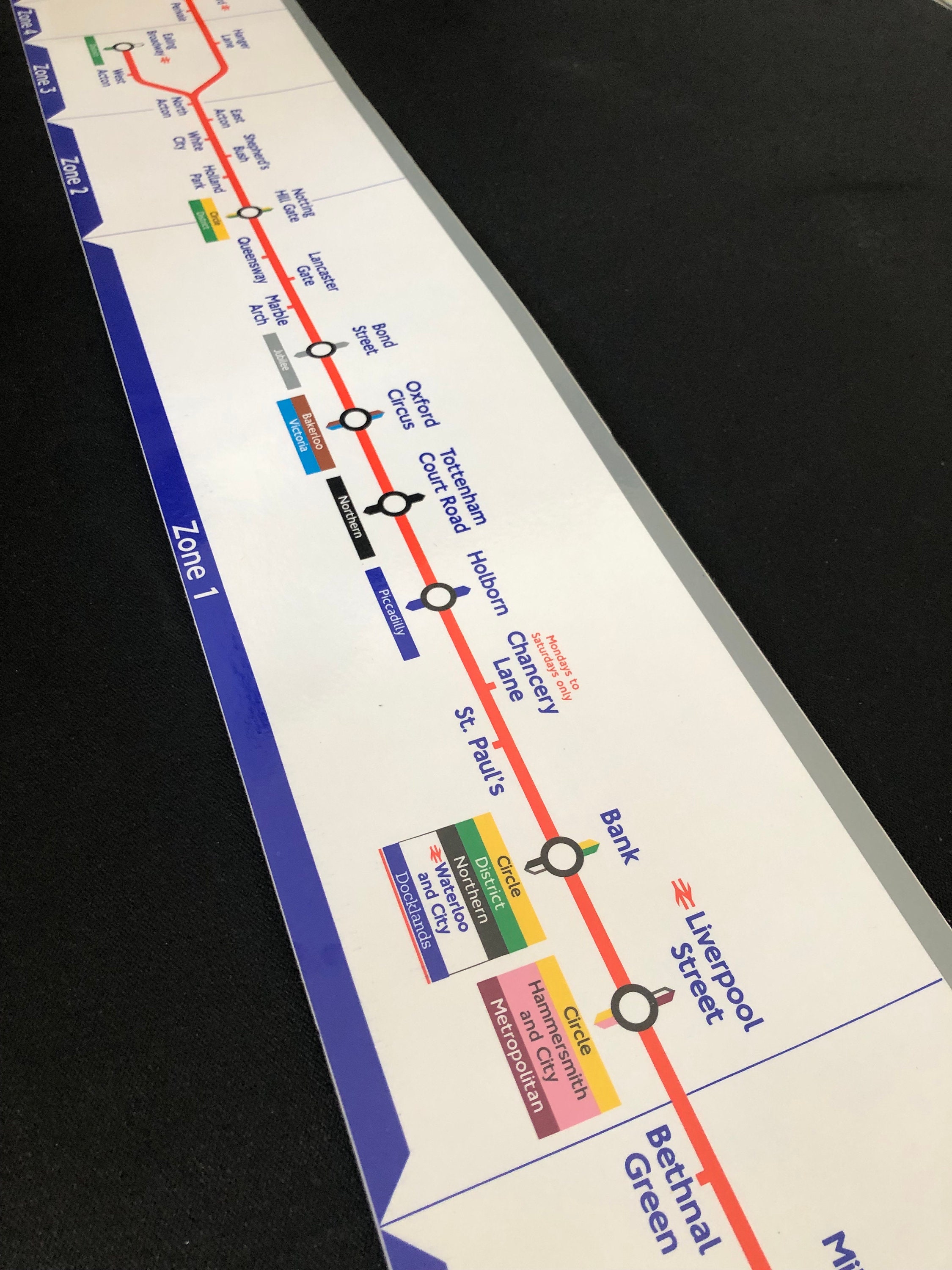 London Underground Original Tube Map Central Line Diagram 1990s Art ...