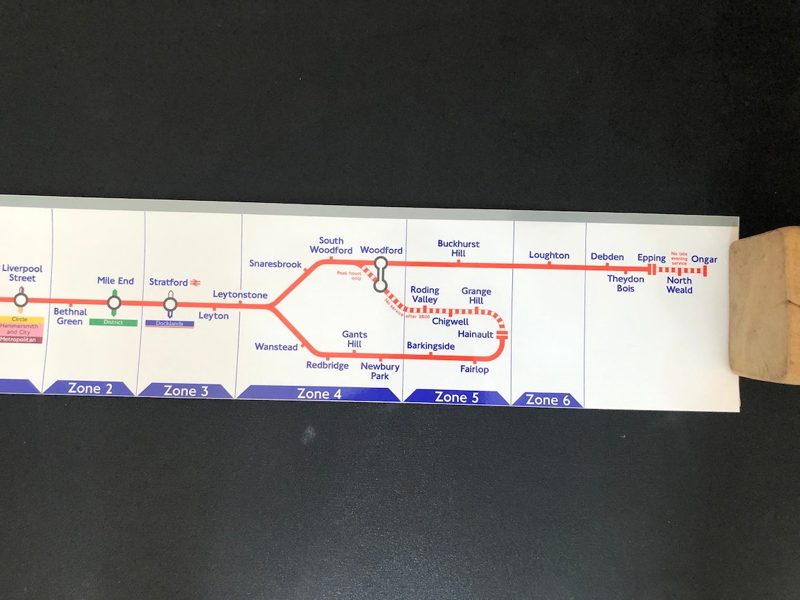 London Underground Original Tube Map Central Line Diagram 1990s Art ...