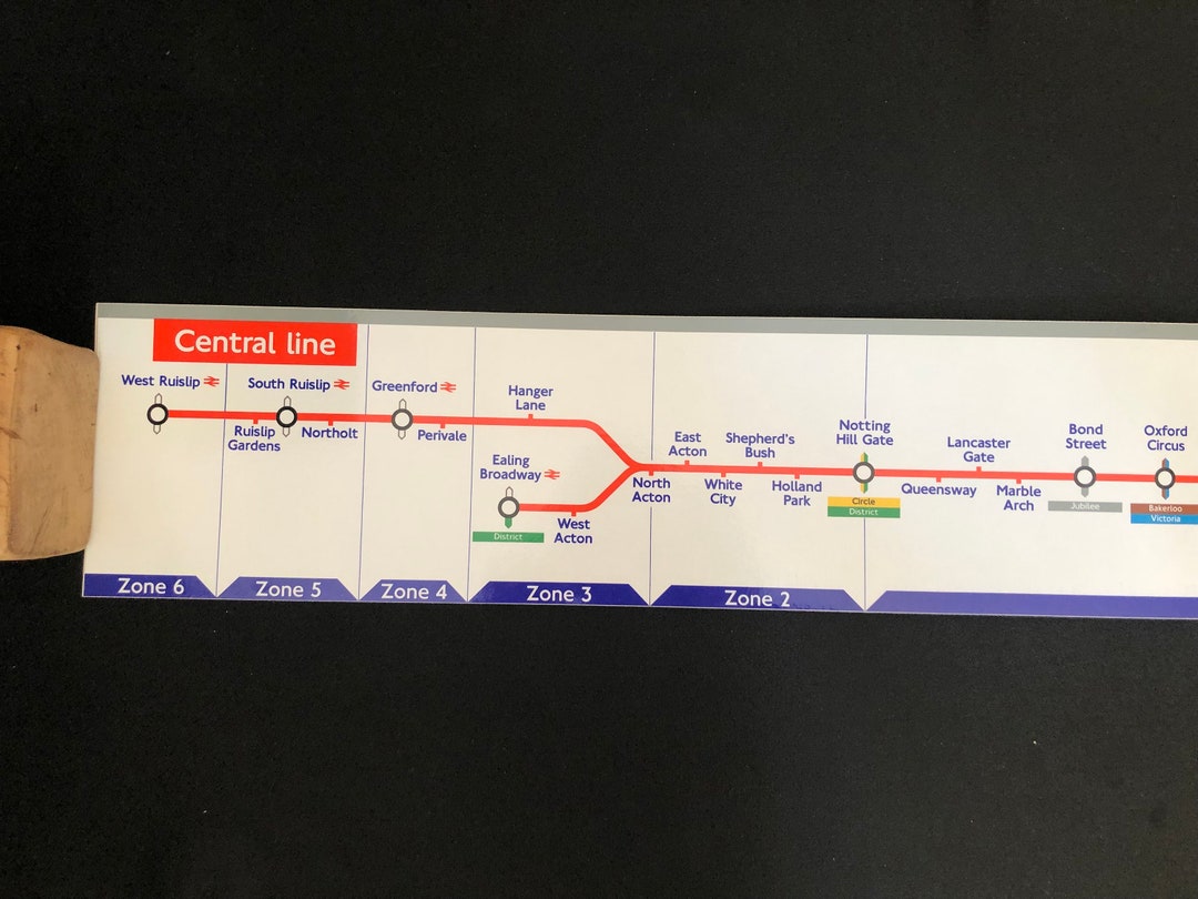 London Underground Original Tube Map Central Line Diagram 1990s Art ...