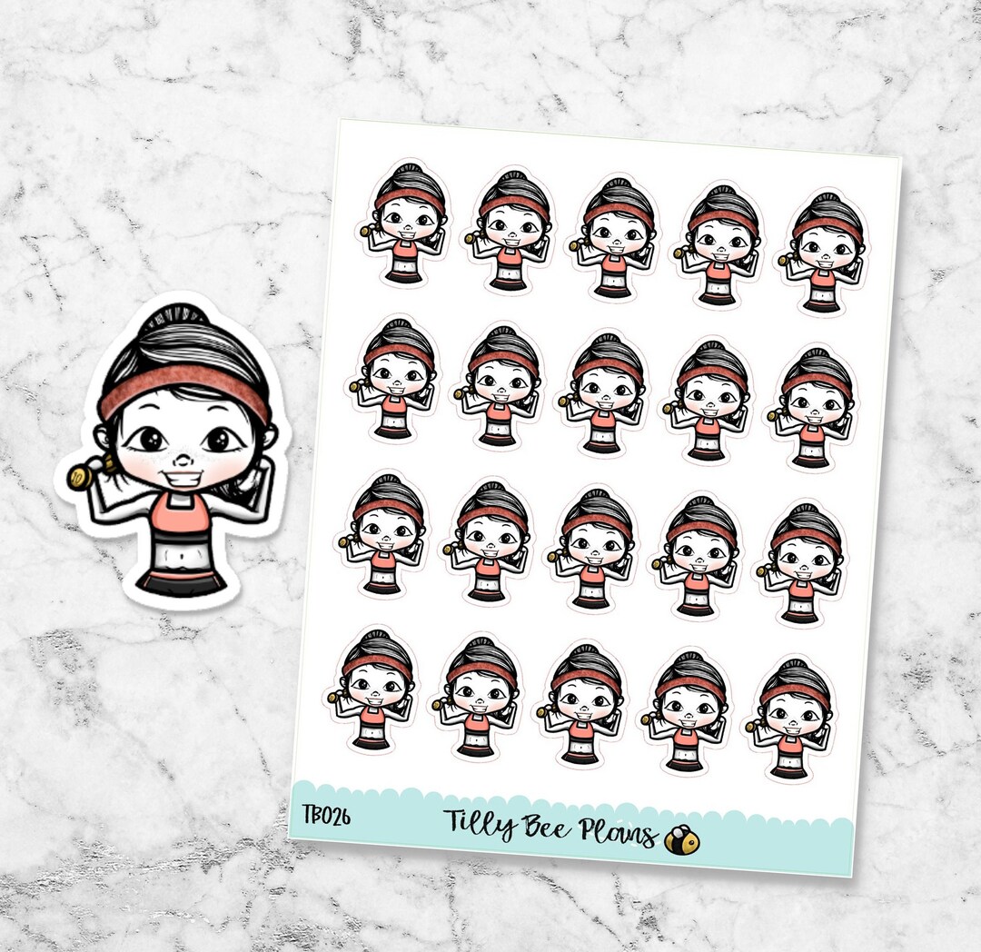 Tilly Hand Drawn Character Stickers - Workout - Exercise - TB026 - Etsy
