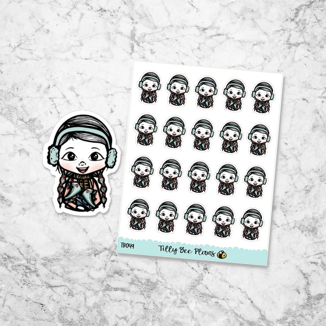 Tilly Hand Drawn Character Planner Stickers - Ice Skating - Winter ...