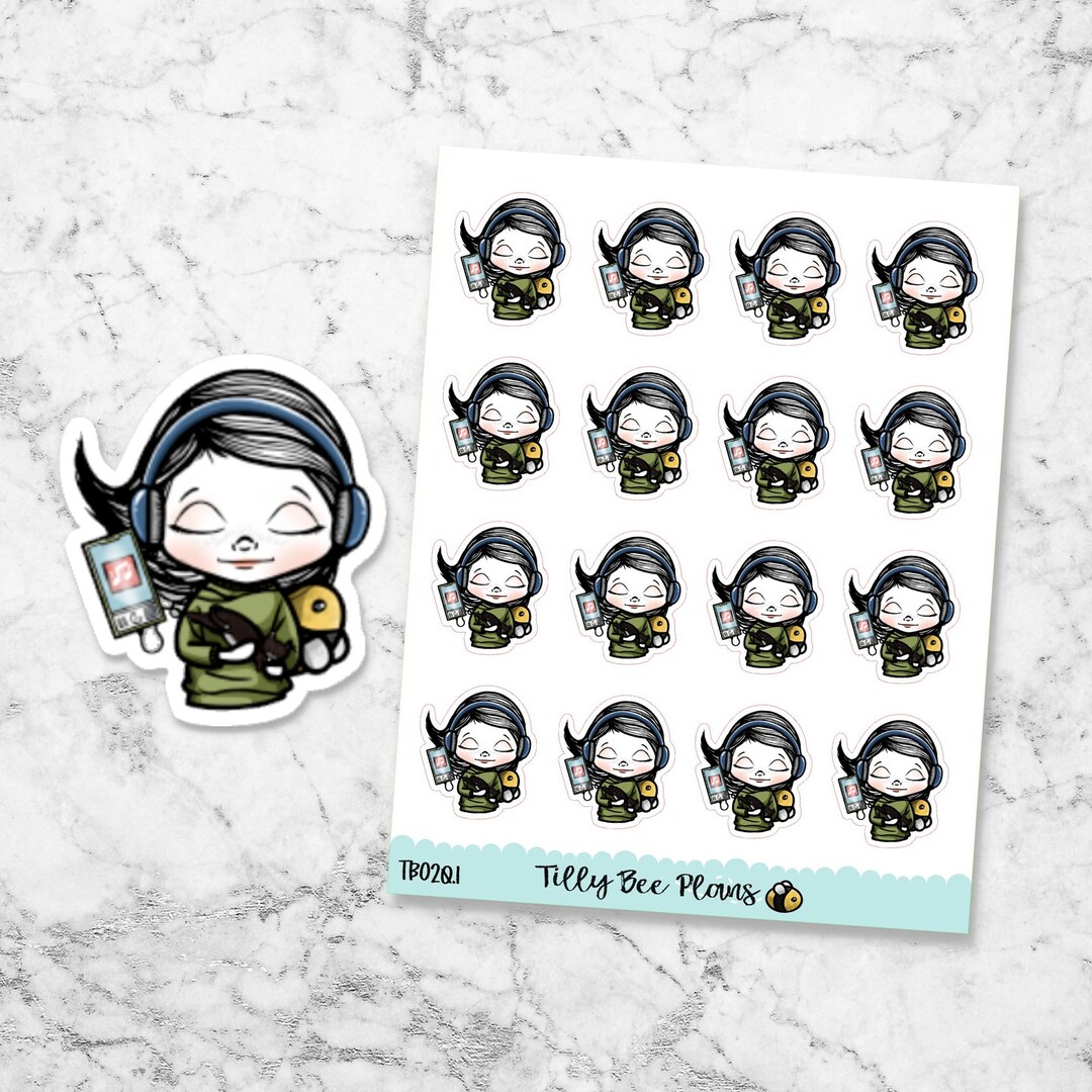 Tilly Hand Drawn Character Planner Sticker - Music - Headphones - TB020 ...