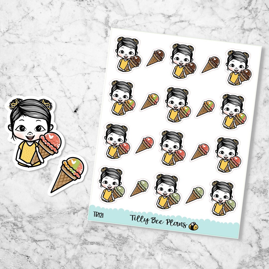 Tilly Loves Ice Cream - Hand Drawn Character Planner Stickers - Etsy