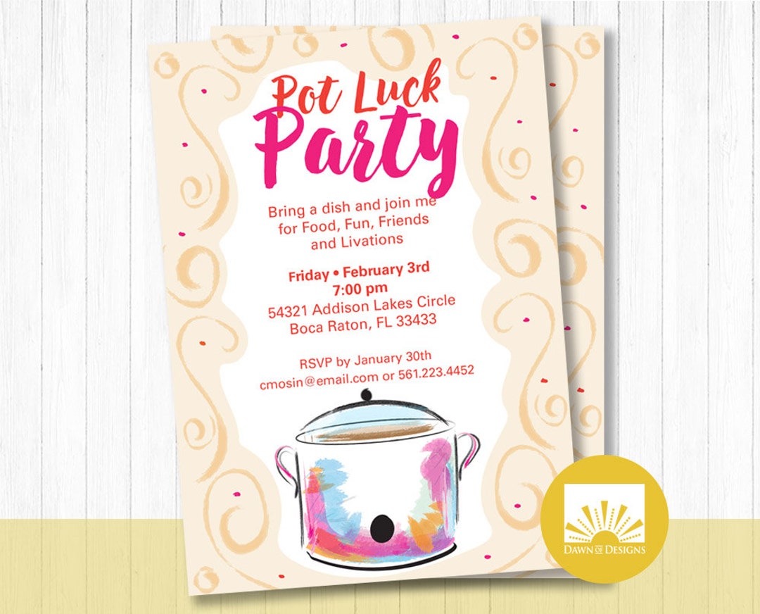 Pot Luck Party Invitation. Pot Luck Dinner Invite, Digital Invitation ...