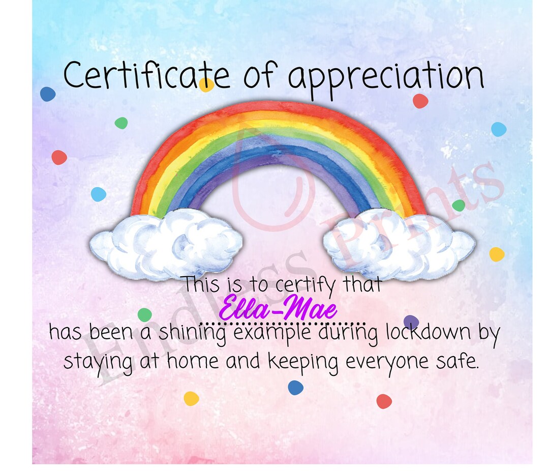 Children’s Personalised Isolation Lockdown Hero Rainbow Certificate - Etsy