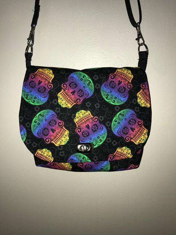 New Handmade Colorful Sugar Skulls Crossbody Bag Purse READY - Etsy