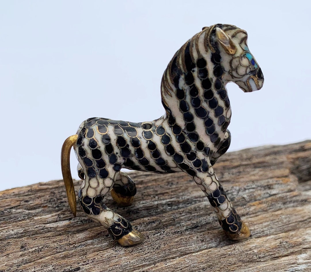 VINTAGE Retro Enamel Prancing Zebra Figure Gold TINY - Etsy