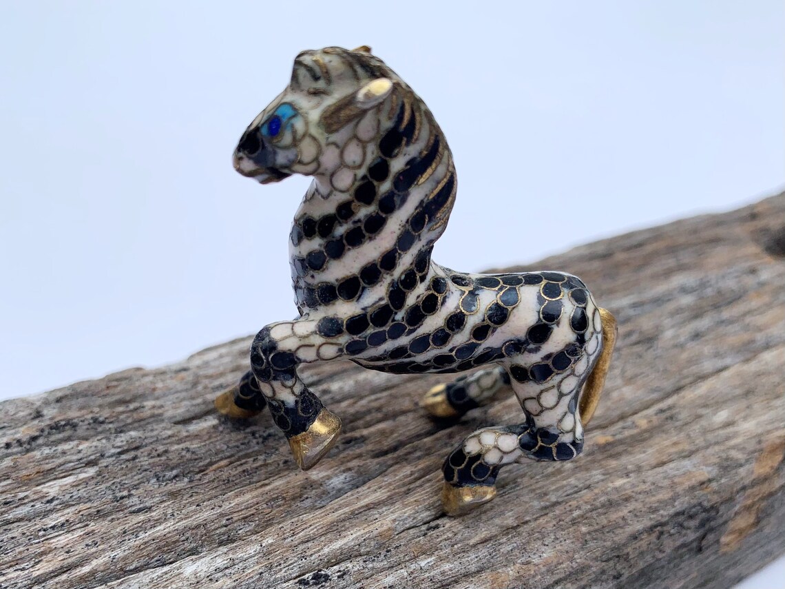 VINTAGE Retro Enamel Prancing Zebra Figure Gold TINY | Etsy