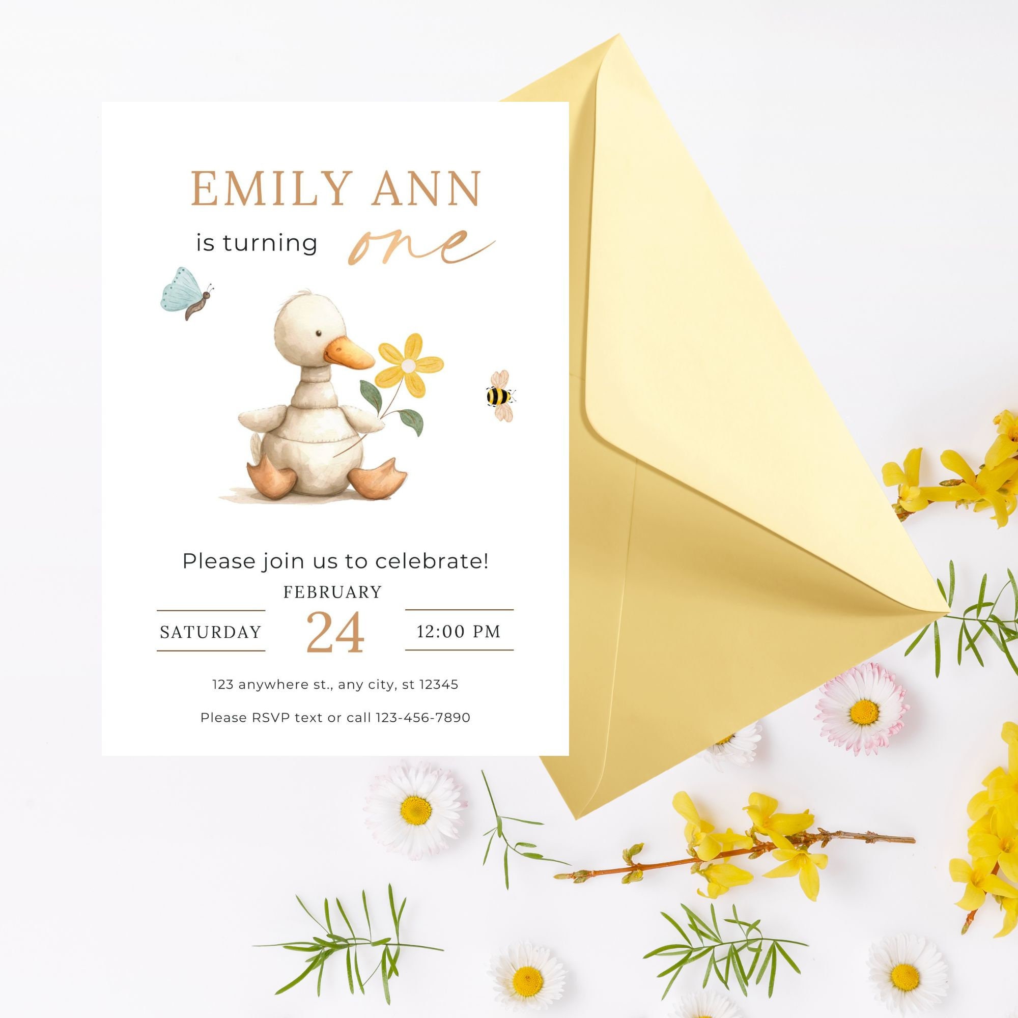 One Year Old Birthday Party Invitation - 5x7 Duck Birthday Party ...
