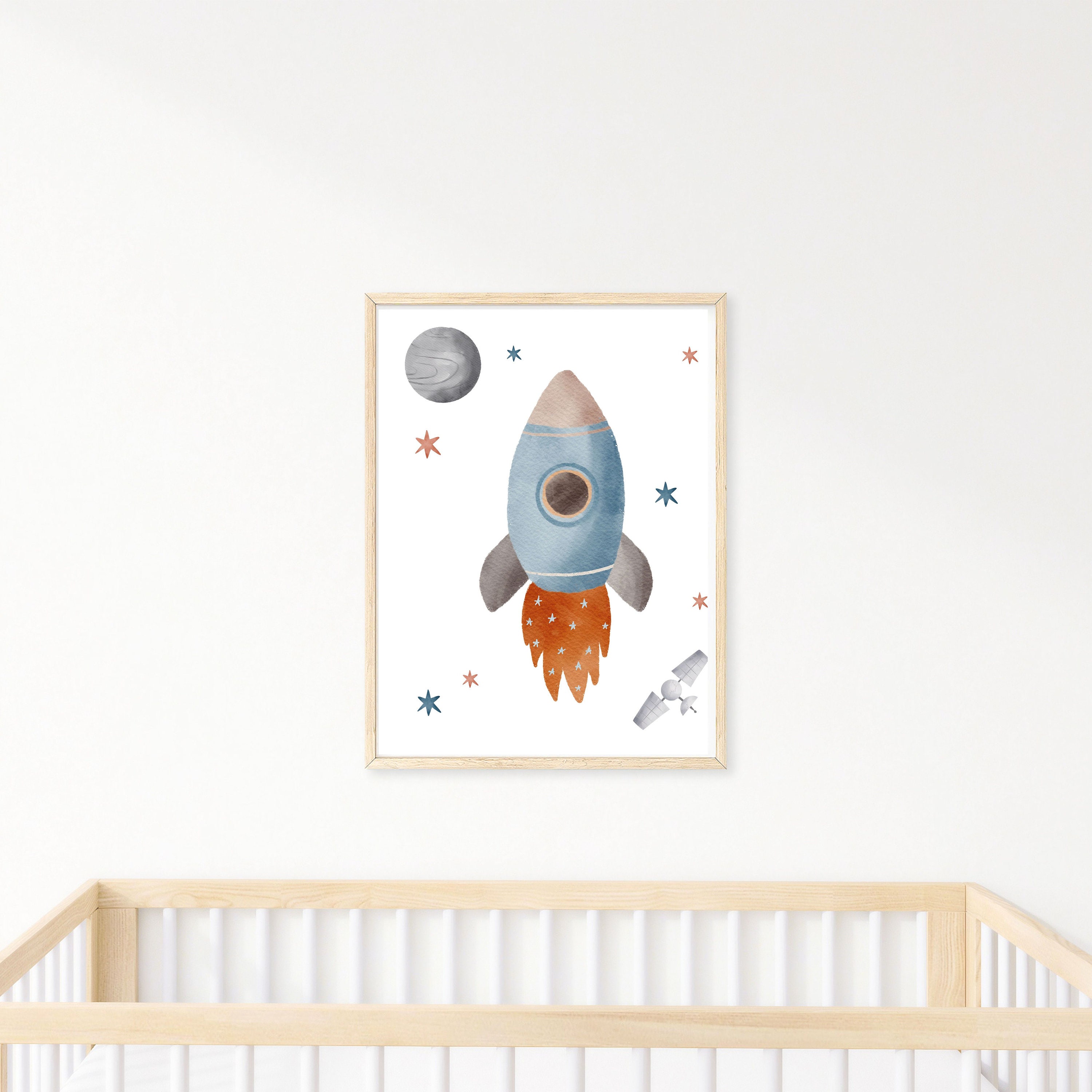 Space Theme Printable Wall Art - Rocket Wall Art, Watercolor Kids Room ...