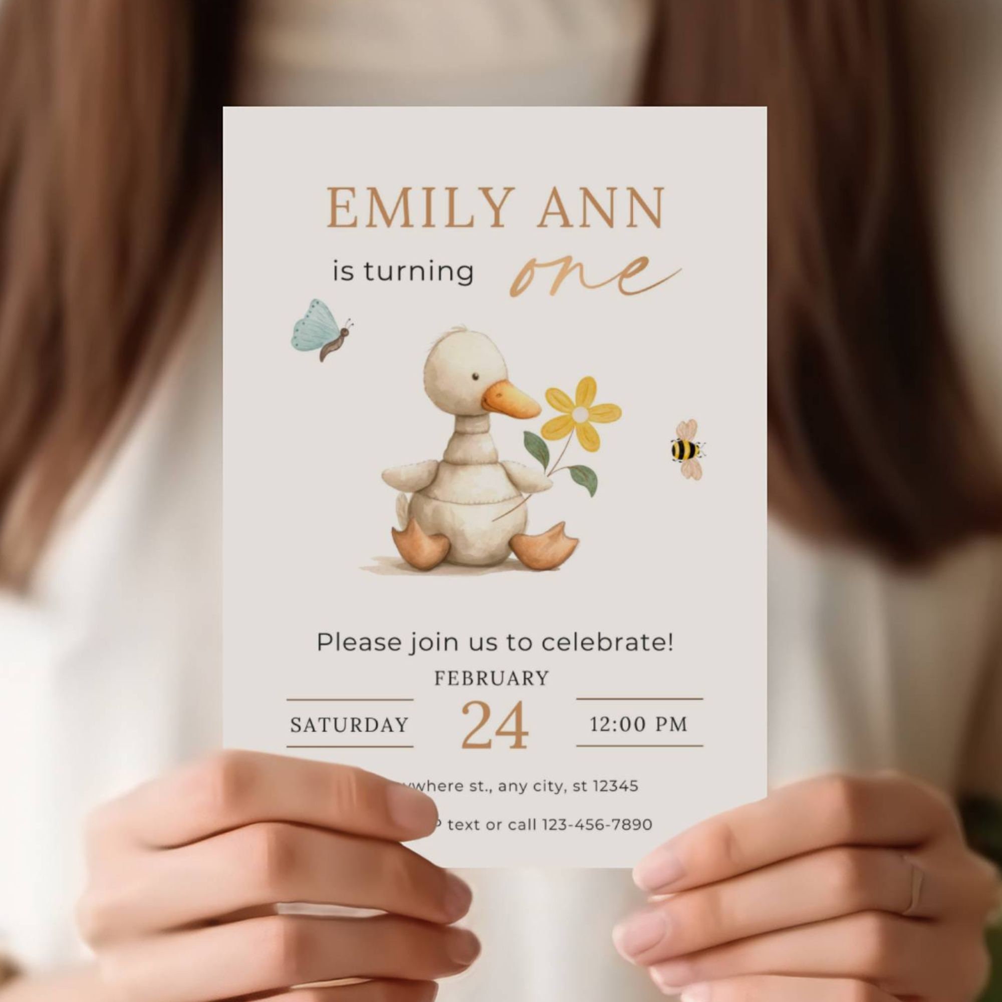 One Year Old Birthday Party Invitation - 5x7 Duck Birthday Party ...