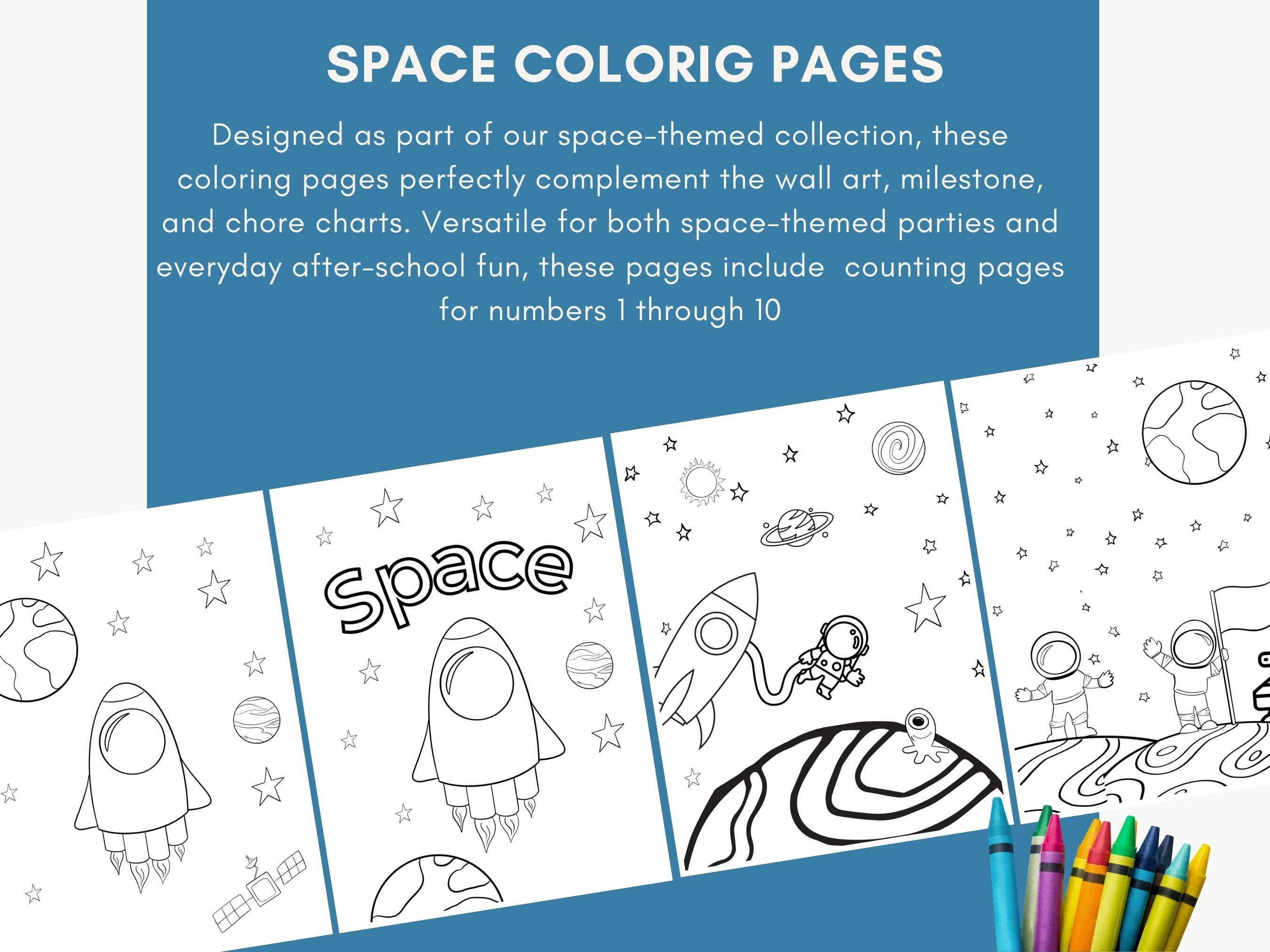 Space Theme Coloring Pages Instant Download Printables - Etsy