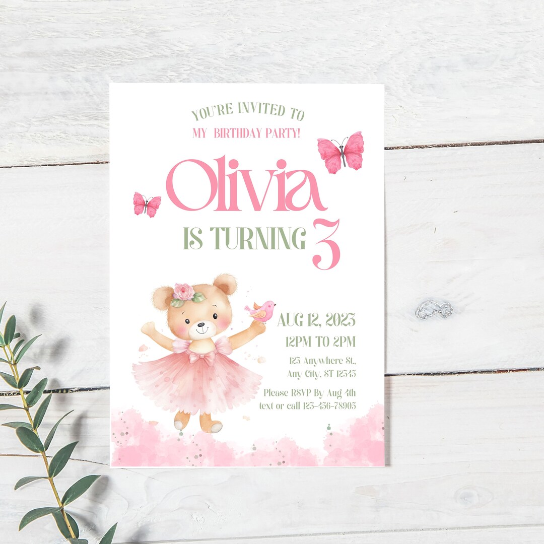 Editable Girl 3rd Birthday Party Invitation 3 Year Old Girl - Etsy